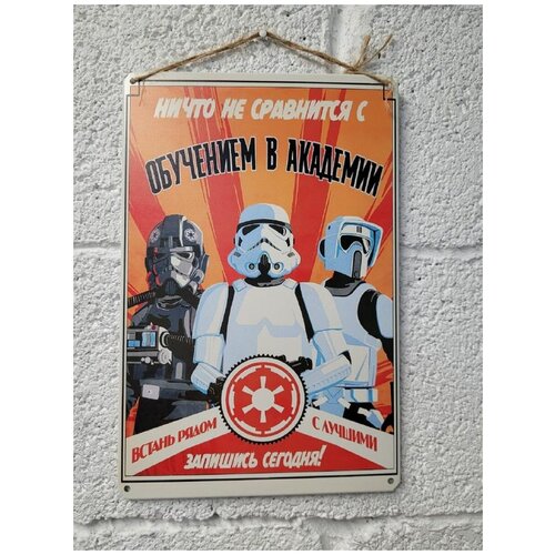 Имперская академия, звездные войны, табличка металлическая постер на стену, размер 30 на 20 см, шнур-подвес в подарок