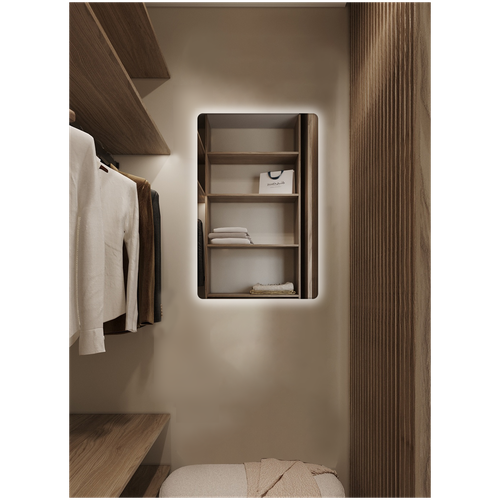 Зеркало для ванной Prisma 80*40 прямоугольное вертикальное "парящее" с нейтральной LED-подсветкой