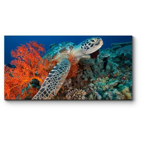 Модульная картина Морская черепаха в кораллах140x70
