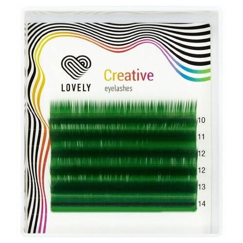 Ресницы Цветные Lovely Mini, Зеленые, C+, 0.07, 10-14 mm, 6 линий