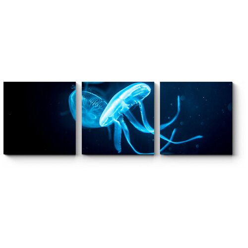 Модульная картина Неоновый танец медуз под водой 190x63