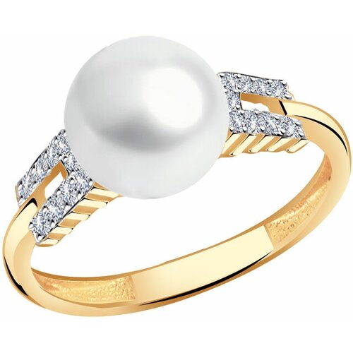 Кольцо Diamant online, золото, 585 проба, жемчуг, фианит, размер 17.5