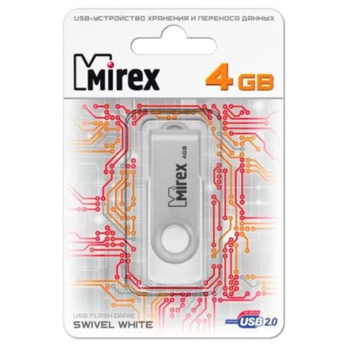 Флеш-накопитель 64Gb Mirex SWIVEL, USB 2.0, металл, белый