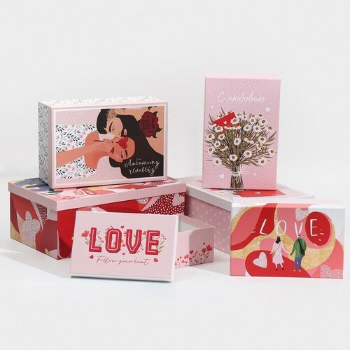Дарите Счастье Набор коробок 6 в 1, упаковка подарочная, «Love», 20 х 12.5 х 7.5 ‒ 32.5 х 20 х 12.5 см