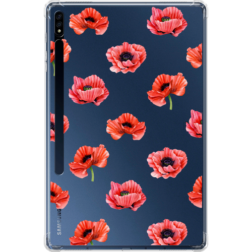 Противоударный силиконовый чехол для планшета Samsung Galaxy Tab S7 Plus/S8 Plus 12.4 Цветочки красного мака