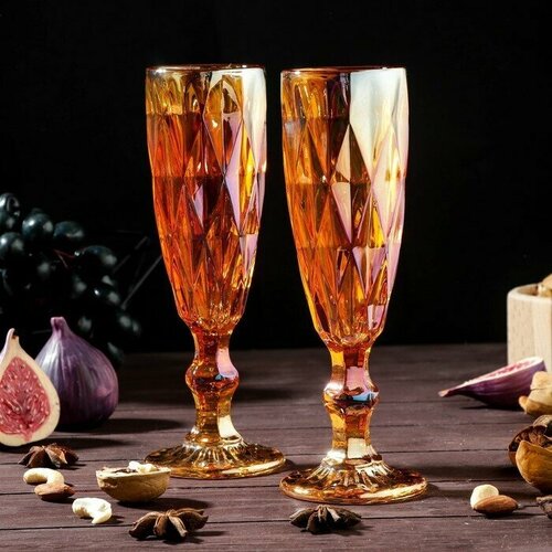 Набор бокалов стеклянных для шампанского «Круиз», 160 мл, 7×20 см, 2 шт, янтарный