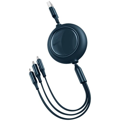 Кабель Baseus Bright Mirror One-for-three Retractable Data Cable USB to M+L+C 3.5A 1.2 м, цвет Синий (CAMLT-MJ03)