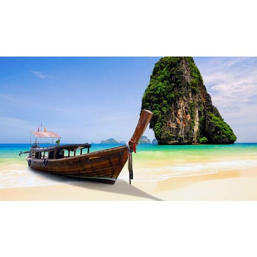Картина на холсте 110x60 LinxOne "Скала тропики пляж таиланд лодка" интерьерная для дома / на стену / на кухню / с подрамником