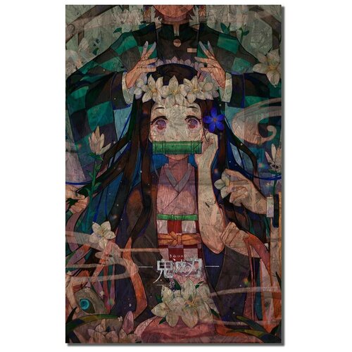 Картина интерьерная на рельефной доске, рисунок Аниме Клинок рассекающий демонов Незуко - 7657 В
