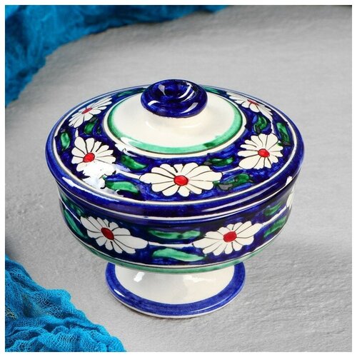 Шафран Сахарница Риштанская Керамика "Цветы", 250 мл, синяя