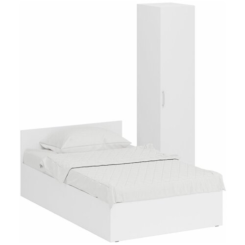 Кровать белая односпальная 1200 с пеналом Стандарт, цвет белый, спальное место 1200х2000 мм, без матраса, основание есть