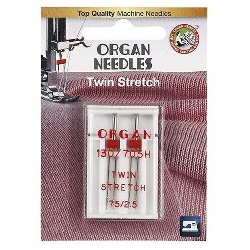 Игла/иглы Organ Twin Stretch 75/2.5, красный/серебристый, 2 шт.
