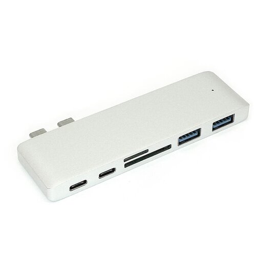 Адаптер сдвоенный Type C на USB 3.0*2 + Type C* 2 + SD/TF для MacBook серебристый