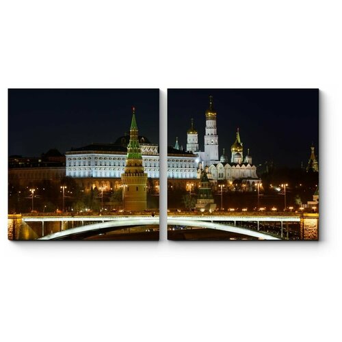 Модульная картина Ночный Кремль в отражении Москвы-реки 50x25