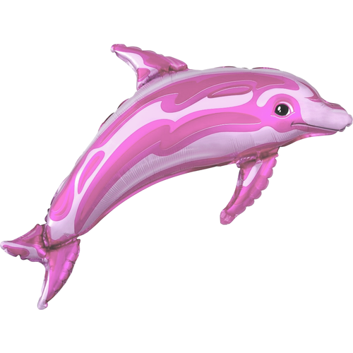 Шар с клапаном (17'/43 см) Мини-фигура, Дельфин, Розовый, 1 шт.