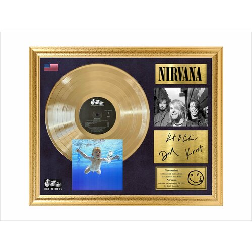 Nirvana Nevermind картина с виниловой пластинкой и автографами музыкантов