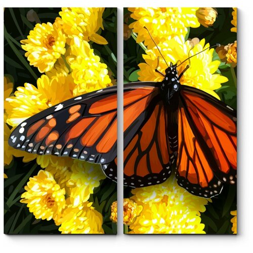 Модульная картина Красивая бабочка на желтых цветах 100x100