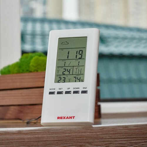 Метеостанция домашняя комнатно-уличная REXANT термометр датчик влажности будильник