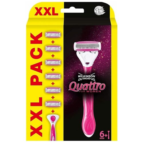 Wilkinson Sword Quattro for Women / Бритвенный женский станок с 6-ю сменными кассетами.