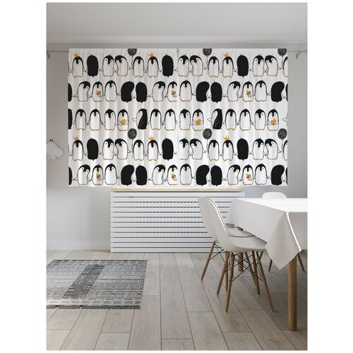 Классические шторы JoyArty "Дружные пингвины", серия Oxford DeLux, 2 полотна 145x180 см