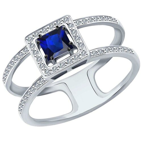 Кольцо SOKOLOV, белое золото, родирование, бриллиант, сапфир, размер 16.5, бесцветный, синий
