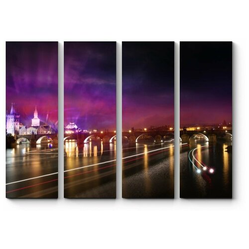 Модульная картина Карлов мост прекрасной ночью, Прага 60x45