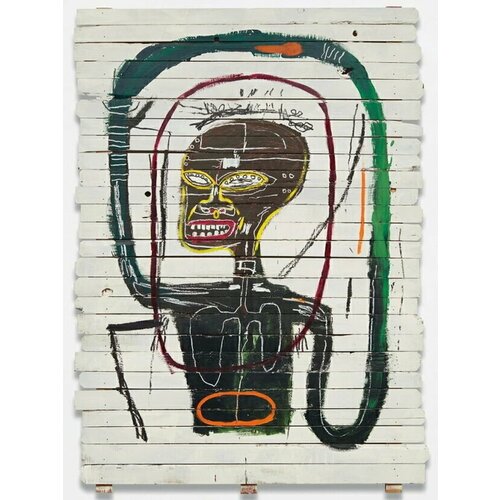 Плакат, постер на холсте Basquiat J. M.-Flexible Acrylique et Crayon gras sur bois/Баския Жан-Мишель/искусство/арт/абстракция. Размер 30 х 42 см