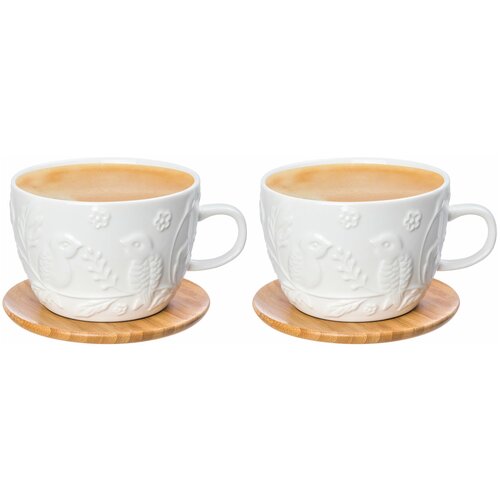 Чашка / кружка 2 шт для капучино и кофе латте 500 мл "Птички на ветке", Elan Gallery, набор