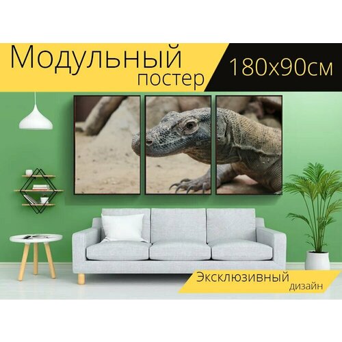 Модульный постер "Варан ящерица, ящерица, рептилия" 180 x 90 см. для интерьера