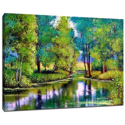 Картина Уютная стена "Цветущая лесная река" 90х60 см