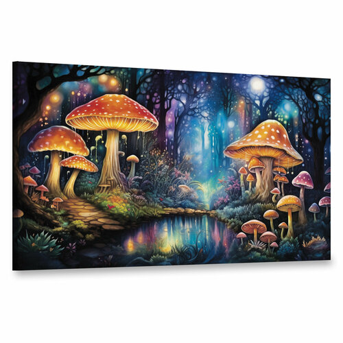 Интерьерная картина 100х60 "Волшебный лес блуждающие огоньки"