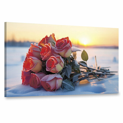 Интерьерная картина 100х60 "Розы в снежной пустоте"