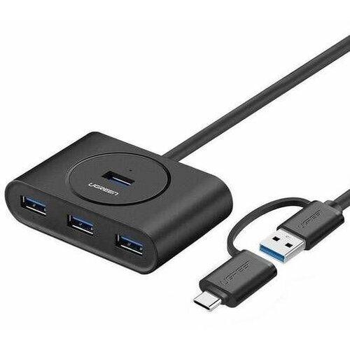 Хаб UGREEN CR113 (40850) USB 3.0 Hub with USB-C Port. Длина 1 м. Цвет: черный