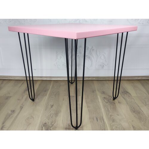 Стол кухонный Loft с квадратной столешницей розового цвета из массива сосны 40 мм и металлическими ножками-шпильками, 75х75х75 см