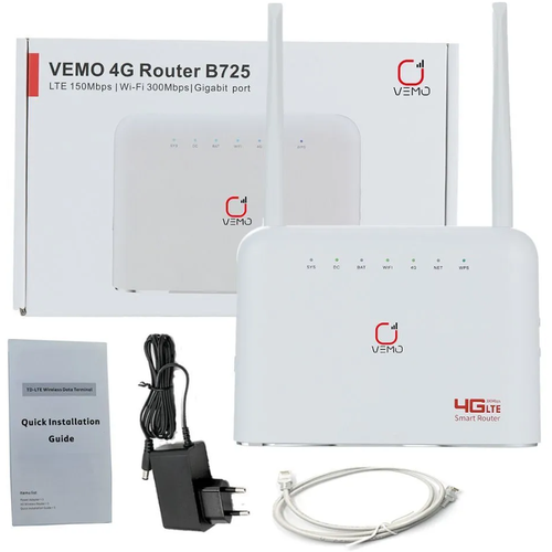 Роутер 3G/4G LTE VEMO B725 (olax ax7 pro) с антеннами 2*5dBi + АКБ 4000мАч, LAN*1Гбит/с