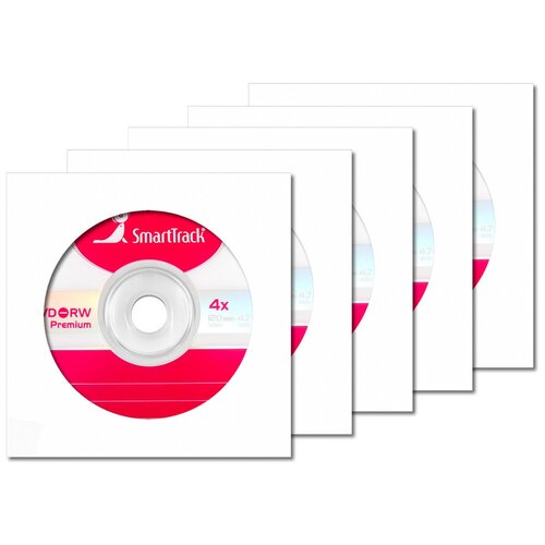 Перезаписываемый диск SmartTrack DVD-RW 4,7Gb 4x в бумажном конверте с окном, 5 шт.