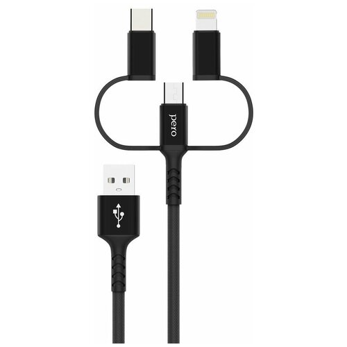 Аксессуар Pero DC-06 Universal USB - Lightning/microUSB/USB Type-C 2A 2m Black PRDC-06U2MB