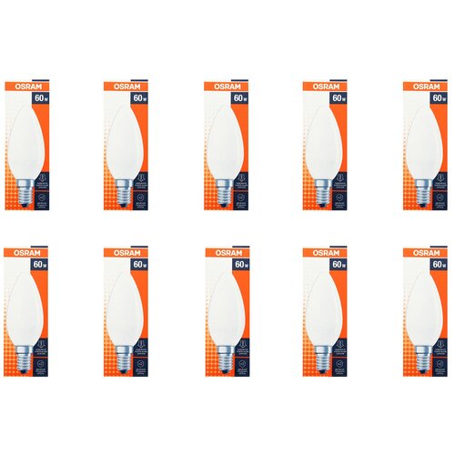 Лампа накаливания OSRAM 60W 230V E14 миньон Свеча матовая 660Лм Теплый белый, уп. 10шт