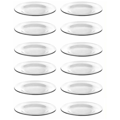 Набор обеденных тарелок из прозрачного стекла, диаметр 25 см, 12 штук