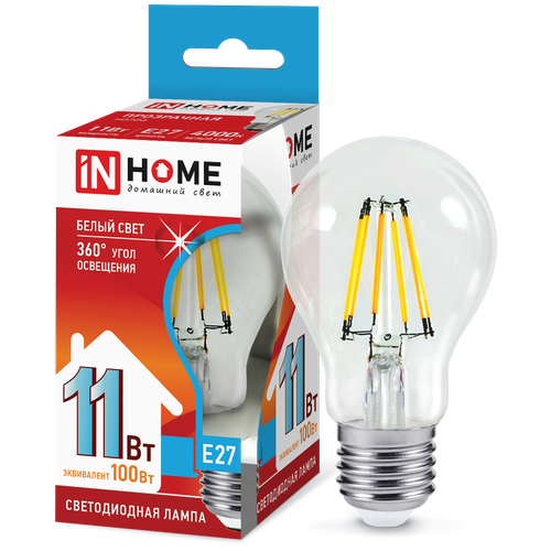 Лампа светодиодная IN HOME LED-A60-deco, E27, A60, 11 Вт, 4000 К