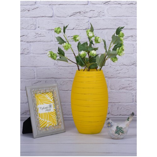 Интерьерная стеклянная ваза для цветов и сухоцветов, фруктовый ЛЁД ваза, жёлтый, овал 29см