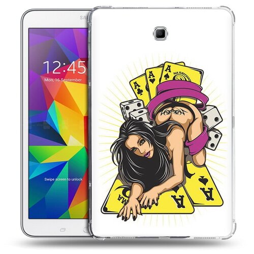 Чехол задняя-панель-накладка-бампер MyPads нарисованная девушка с игровыми картами для Samsung Galaxy Tab A 8.0 SM-T355/T351/T355/350 противоударный