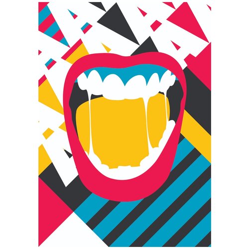 Интерьерный постер "Geometry Lips Scream" размера 50х70 см 500*700 мм репродукция без рамы в тубусе для декора комнаты офиса дома дизайна