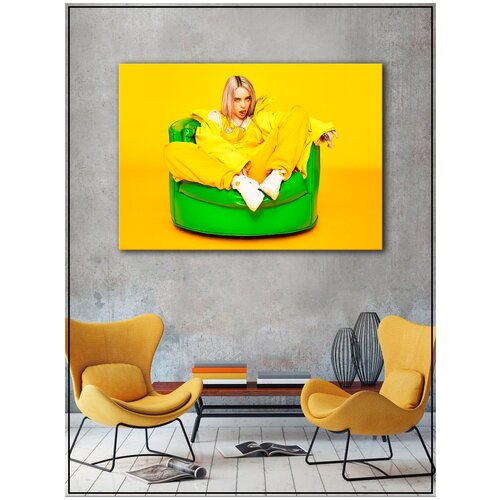 Картина для интерьера на натуральном хлопковом холсте "Билли Айлиш", 38*55см, холст на подрамнике, картина в подарок для дома
