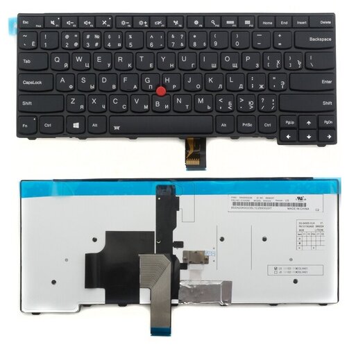 Клавиатура для ноутбука Lenovo Thinkpad E470, Русская, черная с черной рамкой со стиком и подсветкой