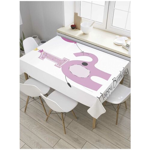 Скатерть прямоугольная JoyArty на кухонный стол "Слоненок с шариком" из оксфорда, 120x145 см