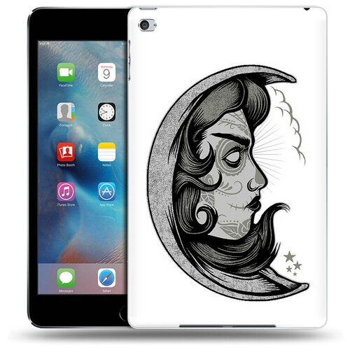 Чехол задняя-панель-накладка-бампер MyPads черно белая луна с лицом для iPad mini 4 7.9 (2015)-A1538/A1550 противоударный