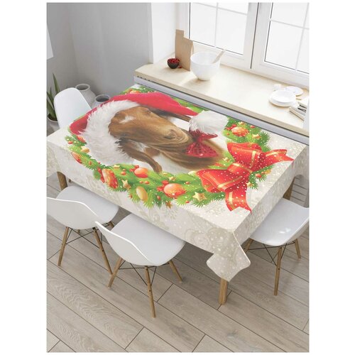 Скатерть прямоугольная JoyArty на кухонный стол "Новогодний козел" из оксфорда, 180x145 см
