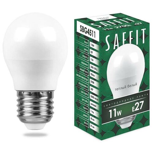 Saffit (10 шт.) Лампа светодиодная Saffit E27 11W 2700K Шар Матовая SBG4511 55137