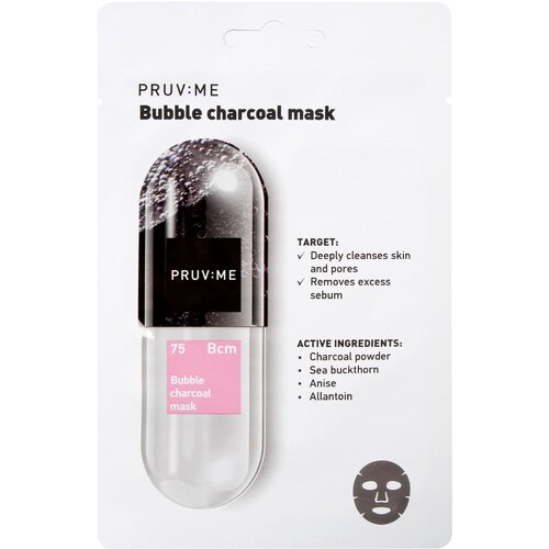 Пузырьковая очищающая тканевая маска для лица с углем Pruv: Me Bubble Charcoal Mask